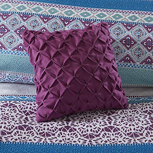 Intelligent Design Cozy Comforter Set Casual Boho Pieced Design, Modern All Season Bedding Set with Matching Sham, Decorative Pillow, Full/Queen, Joni Purple 5 Piece (ID10-1099)