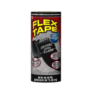 flex tape, 8 in x 5 ft, black, original thick flexible rubberized waterproof tape - seal and patch leaks, works underwater, indoor outdoor projects - home rv roof plumbing and pool repairs