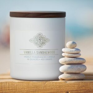 Vanilla Sandalwood Scented Jar Candle, Wellness Collection, Relaxing Aromatherapy Candle, 2 Wick White Jar Soy Blend Wax Candle for Home, 60hr Burn, 16 oz - USA Poured