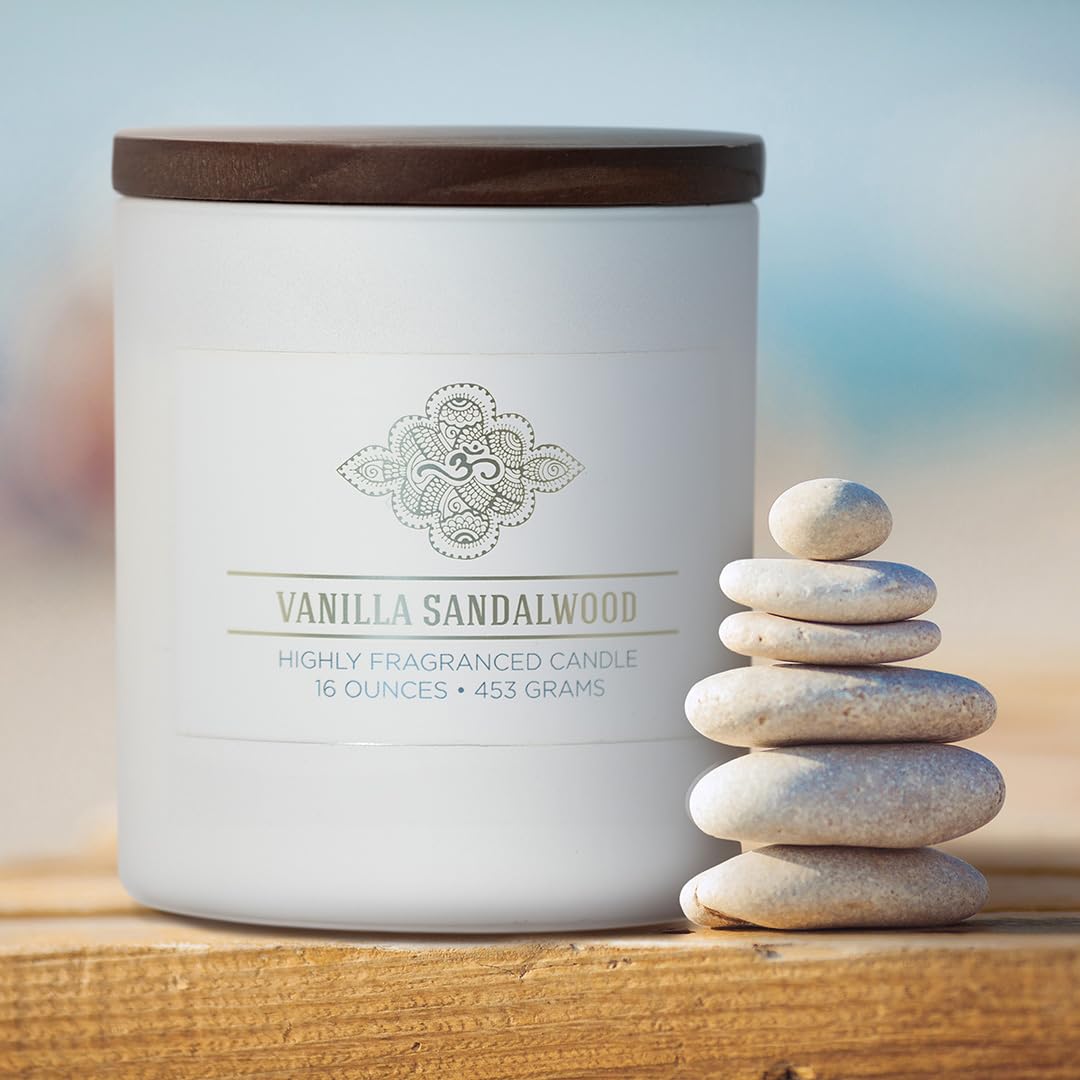 Vanilla Sandalwood Scented Jar Candle, Wellness Collection, Relaxing Aromatherapy Candle, 2 Wick White Jar Soy Blend Wax Candle for Home, 60hr Burn, 16 oz - USA Poured