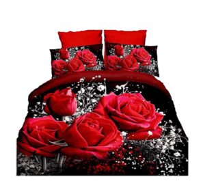 3d bedding set home textile hot red rose pattern 4pcs queen size duvet cover sets full king twin red bed sheet set