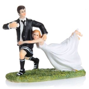 riverbyland wedding cake topper funny bride and groom football figurine