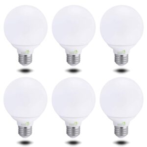 6 pack bioluz dimmable globe led g25 bulbs, 40 watt replacement (uses 6 watts), warm white (2700k), 450 lumens ul listed - dimming light bulbs for bathroom, soft white led filament lights