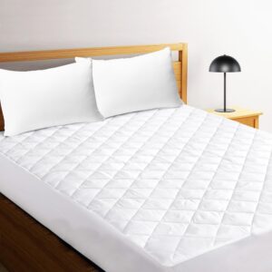 east coast queen size fitted mattress pad protector - breathable quilted soft cotton mattress pad cover bedding topper protection, moisture resistant, 300 thread ct 18 inch deep machine washable