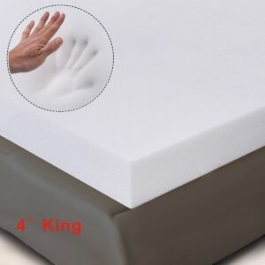 Giantex White 45D Memory Sponge Memory Foam Mattress Pad Bed Topper (King Size(80.0"X76.0"), 4" Thickness)