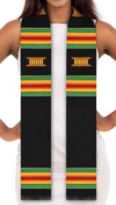 ready to customize black authentic handwoven kente cloth graduation stole (diy black)