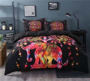 sleepwish super soft duvet cover set with 2 pillow shams,elephant mandala pattern,bohemia exotic patterns design (king, black cool)