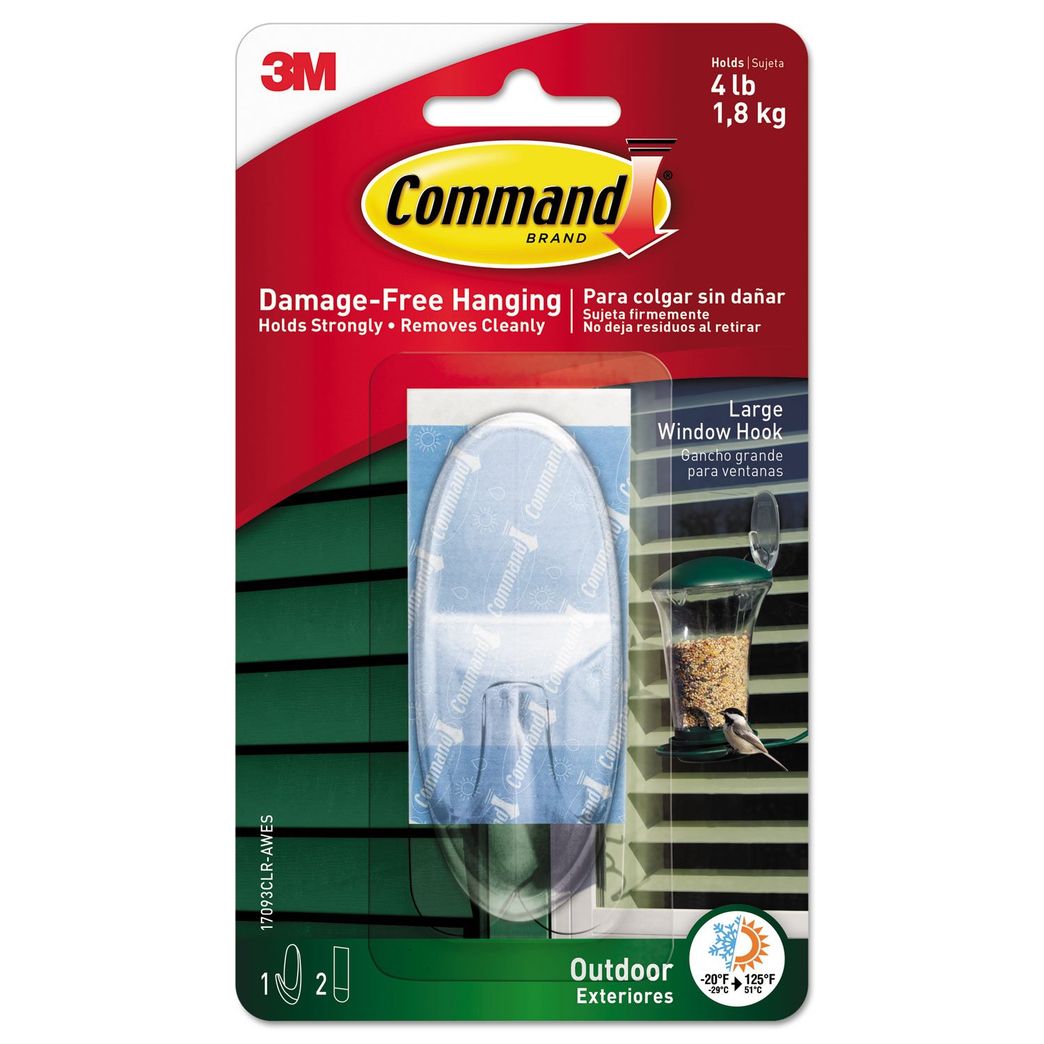 Command Strips 17093CLR-AW Large Clear Outdoor Window Hook