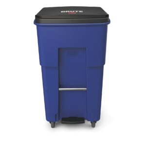 Rubbermaid Commercial Products BRUTE Step-On Rollout Waste/Utility Container with Casters, 65-gallon, Blue (1971976)