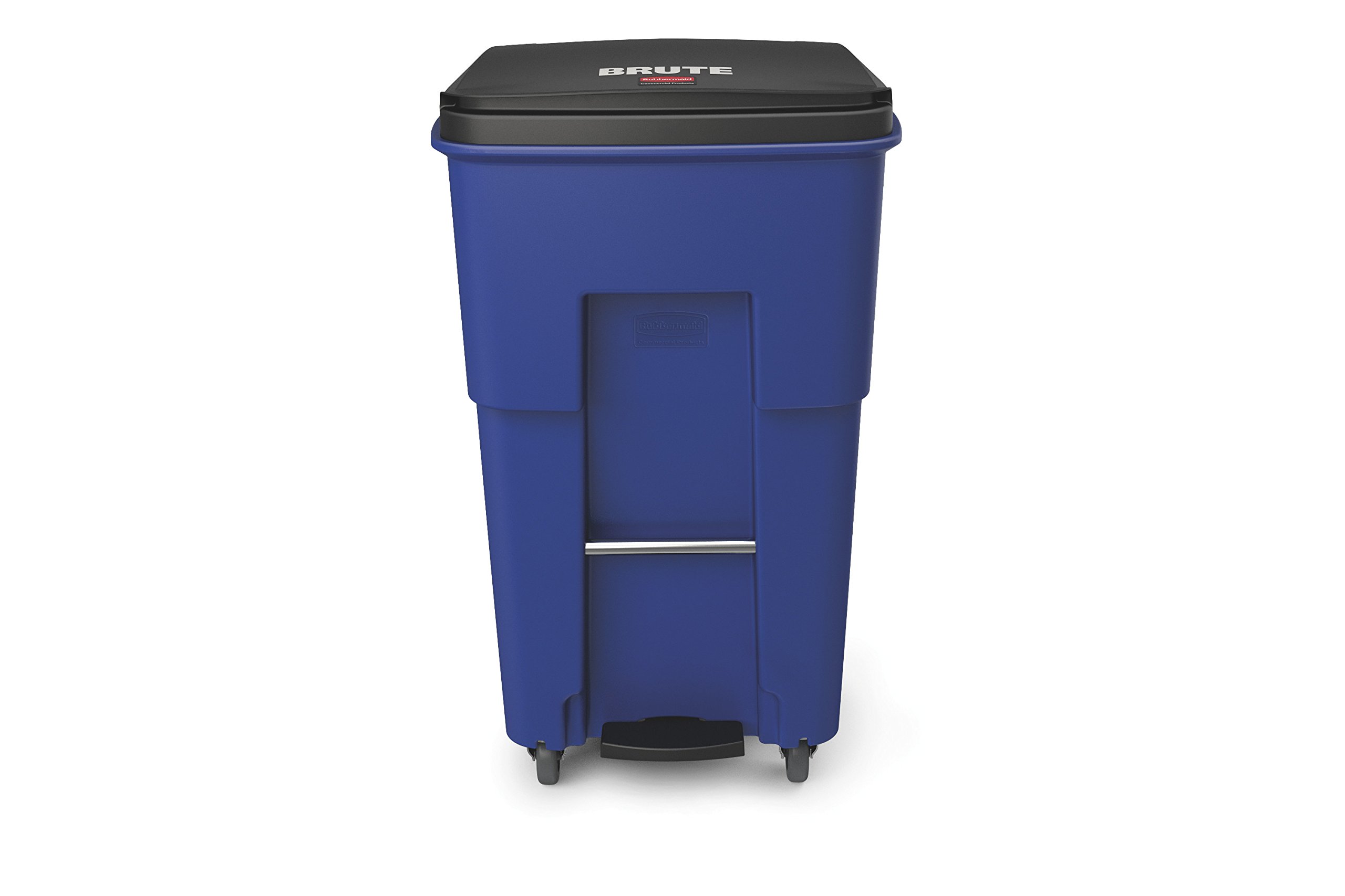 Rubbermaid Commercial Products BRUTE Step-On Rollout Waste/Utility Container with Casters, 65-gallon, Blue (1971976)