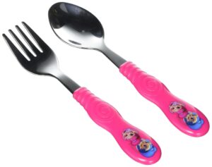 zak designs shimmer shine easy grip flatware fork and spoon utensil set – perfect for toddler hands with fun characters, contoured handles and textured grips, shimmer shine