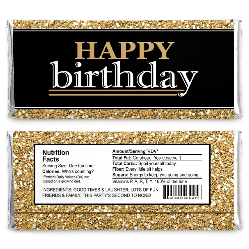 Big Dot of Happiness Adult Happy Birthday - Gold - Candy Bar Wrappers Birthday Party Favors - Set of 24