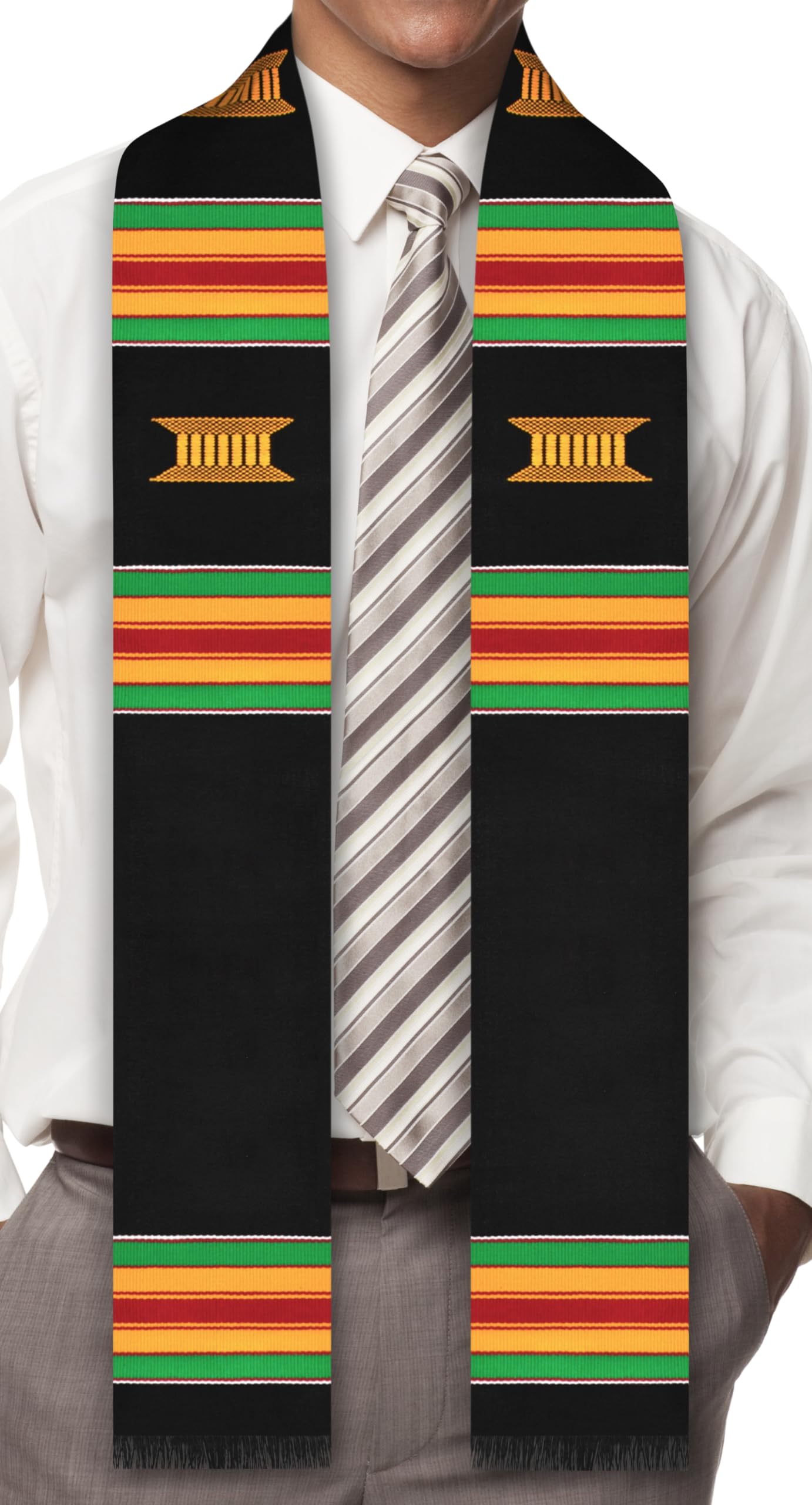 Ready to Customize Black Authentic Handwoven Kente Cloth Graduation Stole (DIY Black)