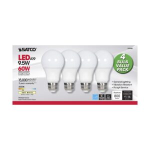 satco s29589 medium light bulb in white finish, 4.38 inches, 3000k; medium base; 220 deg. beam angle