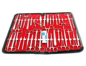 aa pro 157 pcs advanced set for anatomy & biology students with 1 scissors ! forceps ! hemostat-! blades - case - lab veterinary botany stainless steel set for frogs animals a+ quality