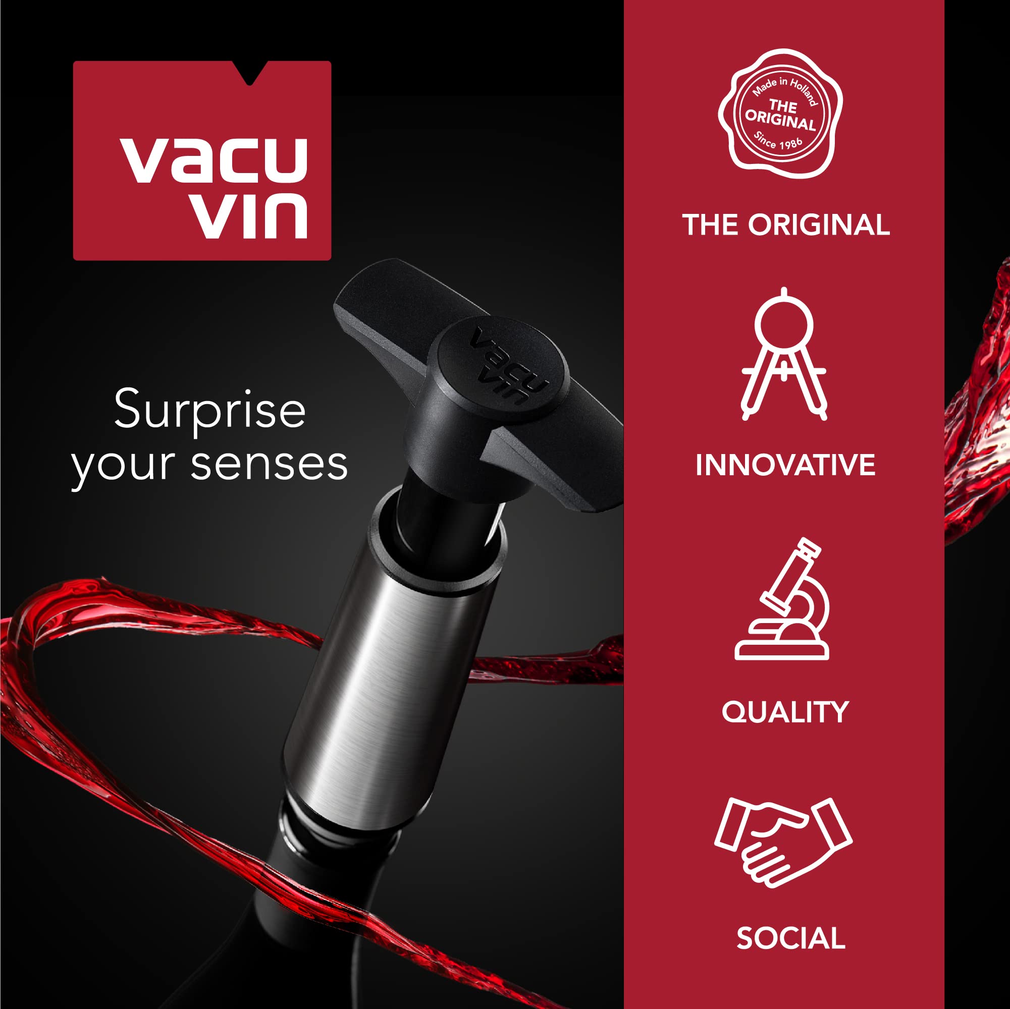 Vacu Vin Wine Saver Vacuum Stoppers - Set of 10 - Gray - for Wine Bottles - Keep Wine Fresh for Up to a Week with Airtight Seal - Compatible with Vacu Vin Wine Saver Pump