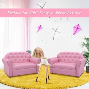 Costzon Kids Couch, 2 in 1 Princess Double Seat Children's Sofa w/PU Leather Surface, Toddler Armrest Chair for Bedroom, Kids Room, Mini Sofa for Kids Loveseat Baby Girls Birthday