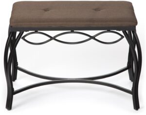 mango steam mocha brown shoe bench - vanity seat for makeup room, dressing stool, entryway bench - powder coated, upholstered, space saving