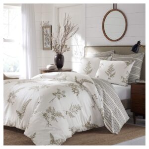 stone cottage - queen duvet cover set, cotton sateen bedding with matching shams, elegant home decor (willow tan/beige, queen)