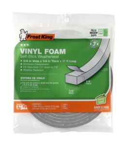 frost king v734h vinyl foam tape - closed cell - moderate compression, 3/4" w, 1/2" thick, 10' l, grey,gray