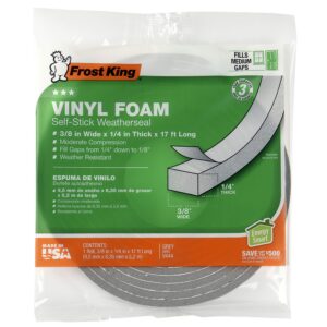 Frost King V734H Vinyl Foam Tape - Closed Cell - Moderate Compression, 3/4" W, 1/2" Thick, 10' L, Grey,Gray