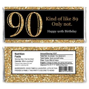 Big Dot of Happiness Adult 90th Birthday - Gold - Candy Bar Wrappers Birthday Party Favors - Set of 24