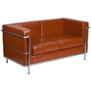 flash furniture hercules regal series contemporary cognac leathersoft loveseat with encasing frame