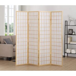 roundhill furniture oriental shoji 4 panel screen room divider, natual