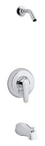 kohler tls98007-4-cp july rite-temp® bath & shower valve trim with lever handle & npt spout, less showerhead polished chrome