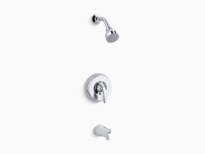 kohler ts15601-4s-cp coralais(r) rite-temp(r) bath and shower valve trim with lever handle, slip-fit spout and 2.5 gpm showerhead, polished chrome