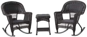 jeco 3 piece rocker wicker chair set, black