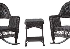 Jeco 3 Piece Rocker Wicker Chair Set, Black