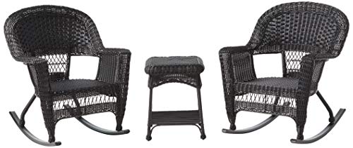 Jeco 3 Piece Rocker Wicker Chair Set, Black