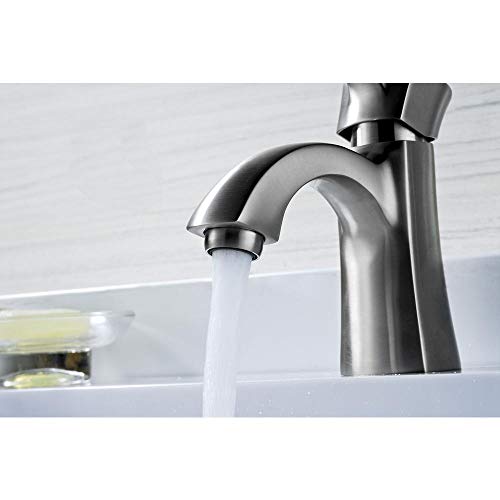 ANZZI Alto Single Hole Single Handle Bathroom Sink Faucet cUPC Brushed Nickel Deck Mounted Bathroom Faucet Lavatory Faucet One Hole Installation (L-AZ012BN)