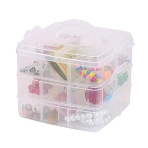 djunxyan 3-tier 18 sections transparent stackable adjustable compartment slot plastic craft storage box organizer for toy desktop jewelry accessory drawer or kitchen 4 colors 3 sizes (medium white)