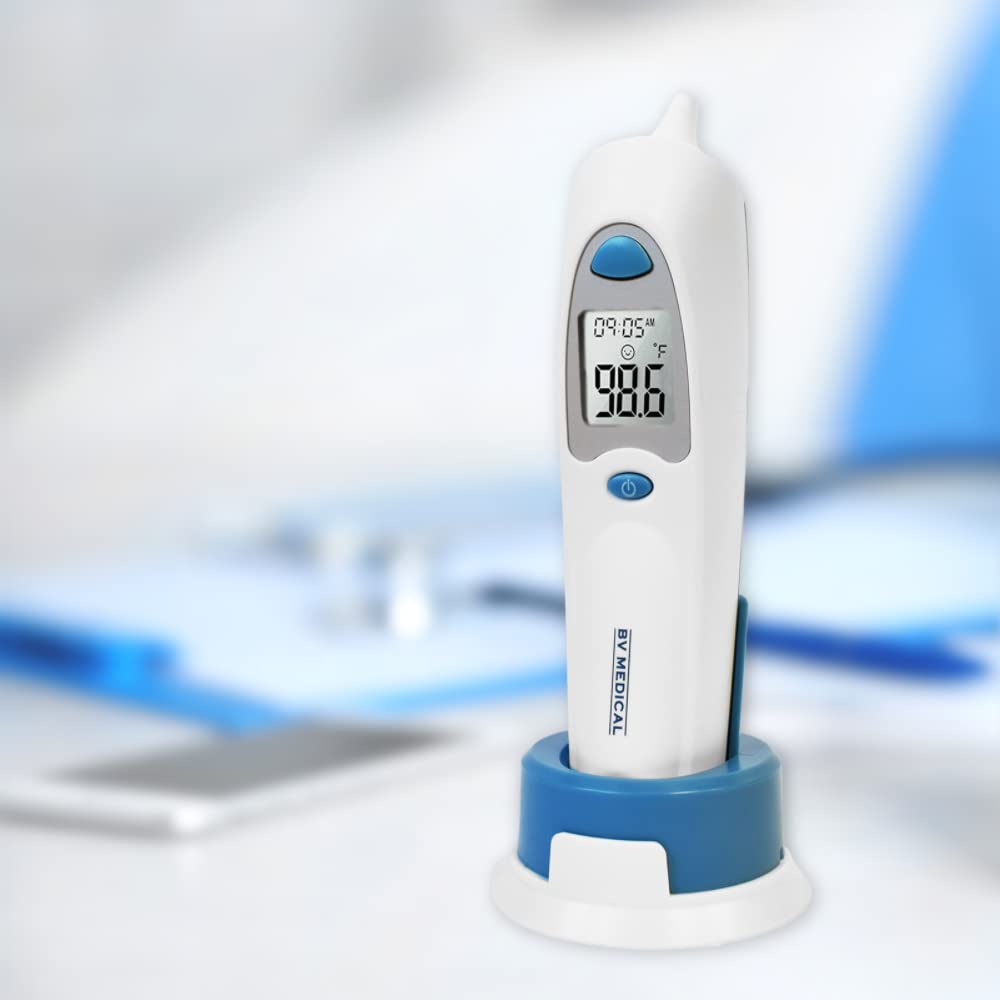 BV Medical Instant Fast Ear Thermometer for Adults, Kids, Toddlers, and Babies with 25 Probe Covers, Stand, and Cover for Clinic or Home