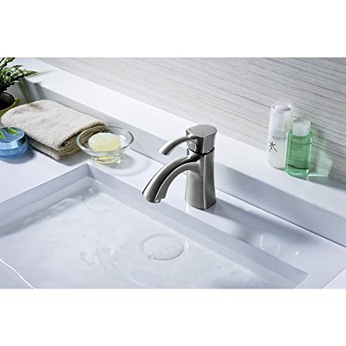 ANZZI Alto Single Hole Single Handle Bathroom Sink Faucet cUPC Brushed Nickel Deck Mounted Bathroom Faucet Lavatory Faucet One Hole Installation (L-AZ012BN)