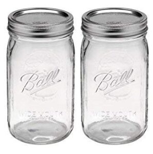 ball quart jar with silver lid, wide mouth, set of 2