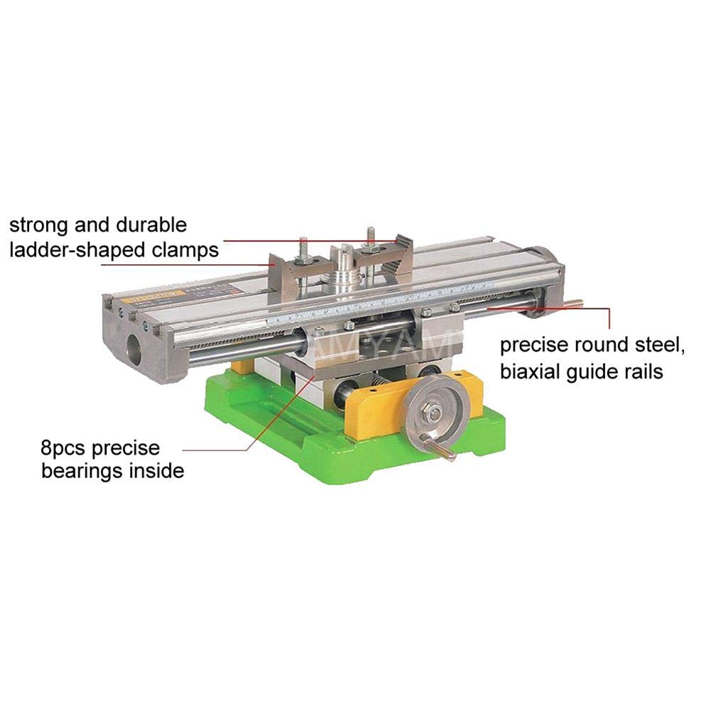 Compound Bench Table Compact Aluminum Bench Top WoodWorking Clarmp Vise Fixture Cross Slide Table 2 Axis Adjustive for Mini Drill Milling Machine (6350)