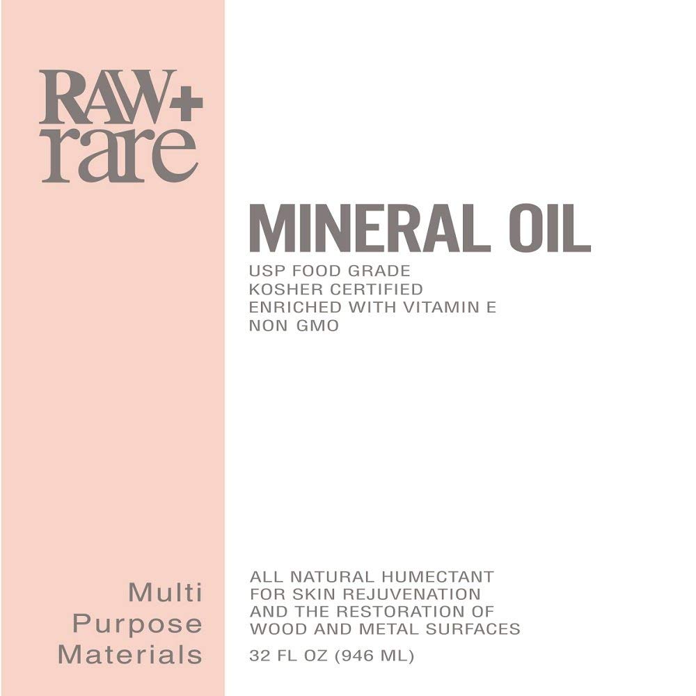 Raw Plus Rare Vegan Food Grade Mineral Oil, Safe for Wood Cutting Board, Butcher Block, Bamboo Cutting Board, and Knife Blade Oil, Cast Iron Tools Conditioner 32 oz