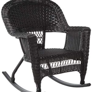 Jeco 3 Piece Rocker Wicker Chair Set, Black