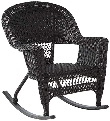 Jeco 3 Piece Rocker Wicker Chair Set, Black