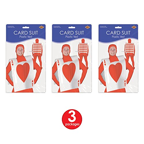 Beistle 60042, 3 Piece Plastic Card Suit Vests, One Size, Red/White