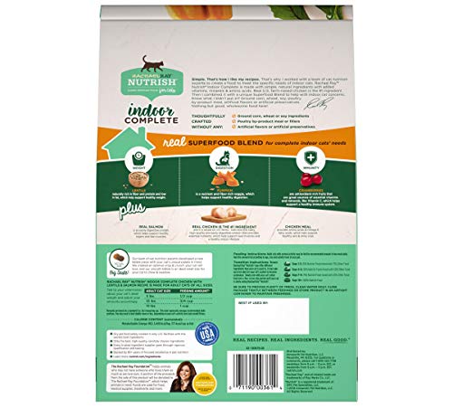 Nutrish Rachael Ray Indoor Complete Premium Natural Dry Cat Food with Added Vitamins, Minerals & Other Nutrients, Chicken with Lentils & Salmon Recipe, 6 Pounds (Packaging May Vary)