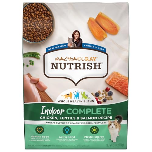 Nutrish Rachael Ray Indoor Complete Premium Natural Dry Cat Food with Added Vitamins, Minerals & Other Nutrients, Chicken with Lentils & Salmon Recipe, 6 Pounds (Packaging May Vary)