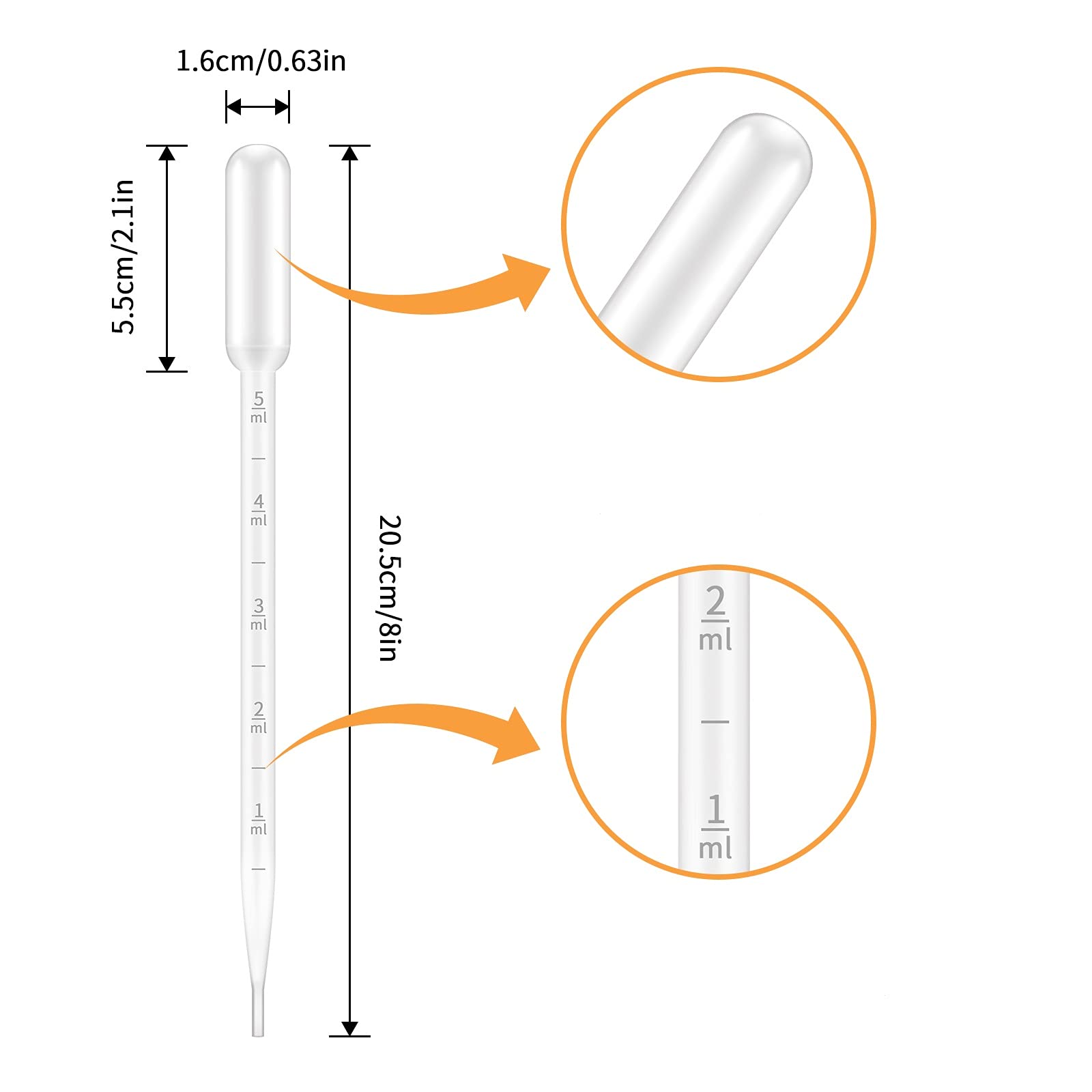 100 Pcs 5ML Plastic Transfer Pipettes for Essential Oils,Liquids,Graduated