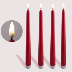 nonno & zgf 11'' red set of 4 battery operated wax taper candles with remote, use 2-aa batteries(not included runs 200 hours, led flameless candles