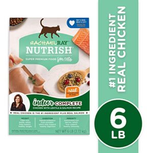 Nutrish Rachael Ray Indoor Complete Premium Natural Dry Cat Food with Added Vitamins, Minerals & Other Nutrients, Chicken with Lentils & Salmon Recipe, 6 Pounds (Packaging May Vary)