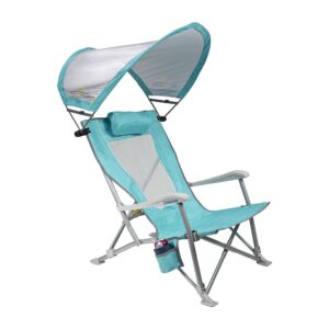 gci outdoor sunshade recliner beach chair | collapsible folding canopy shade chair with durable armrests, drink holder & portable carry bag, perfect for beach trips & picnics — seafoam green