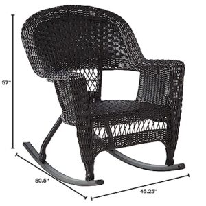 Jeco 3 Piece Rocker Wicker Chair Set, Black